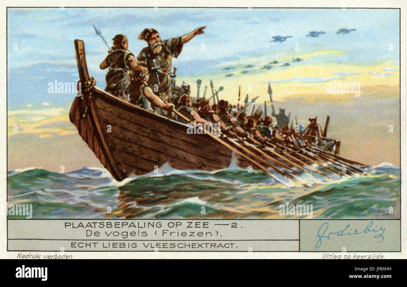 Frisian buccaneers navigating by observing birds. Fixing a position at ...