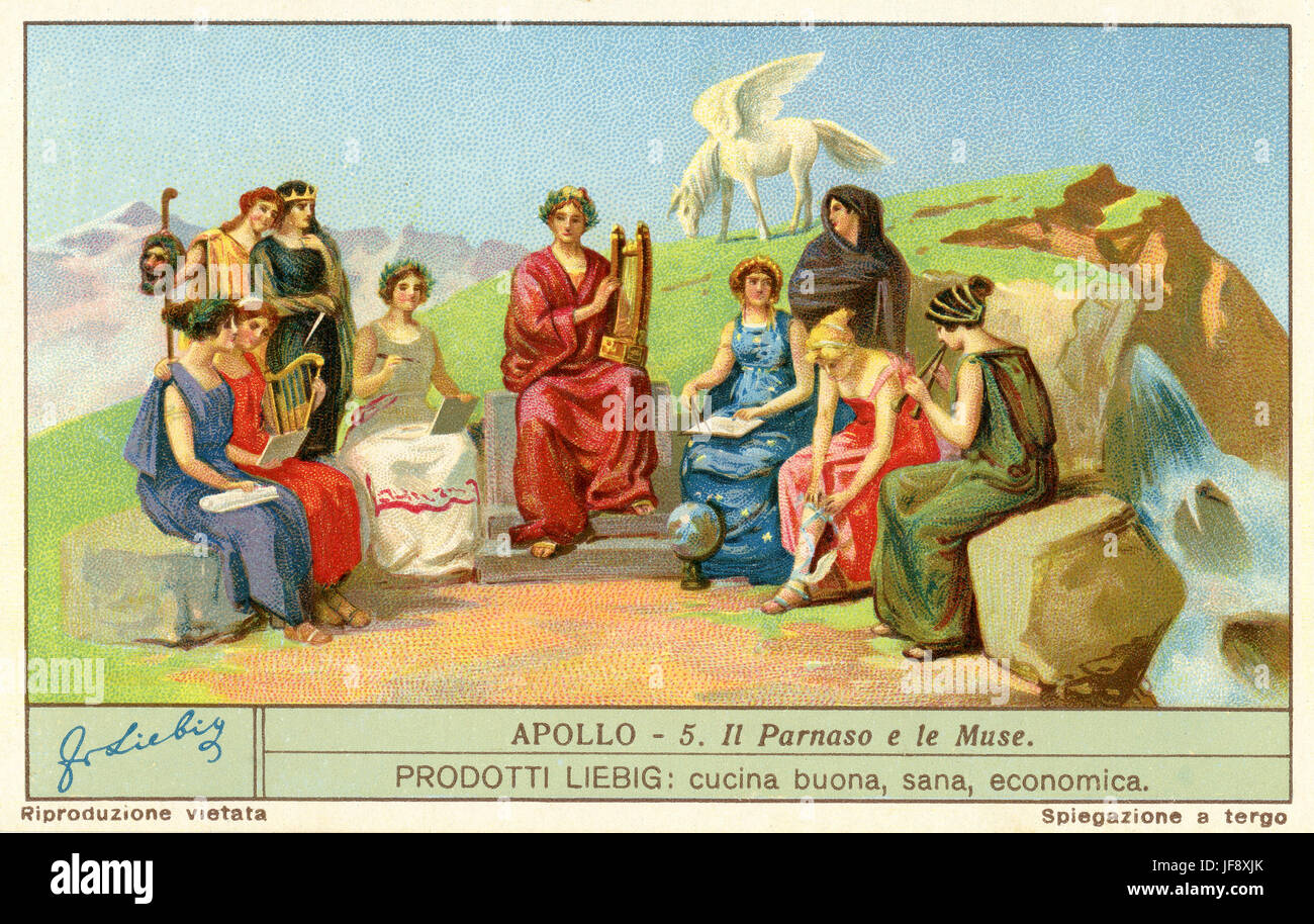 Mount Parnassus and the Muses. Apollo. Liebig collectors' card 1932 ...