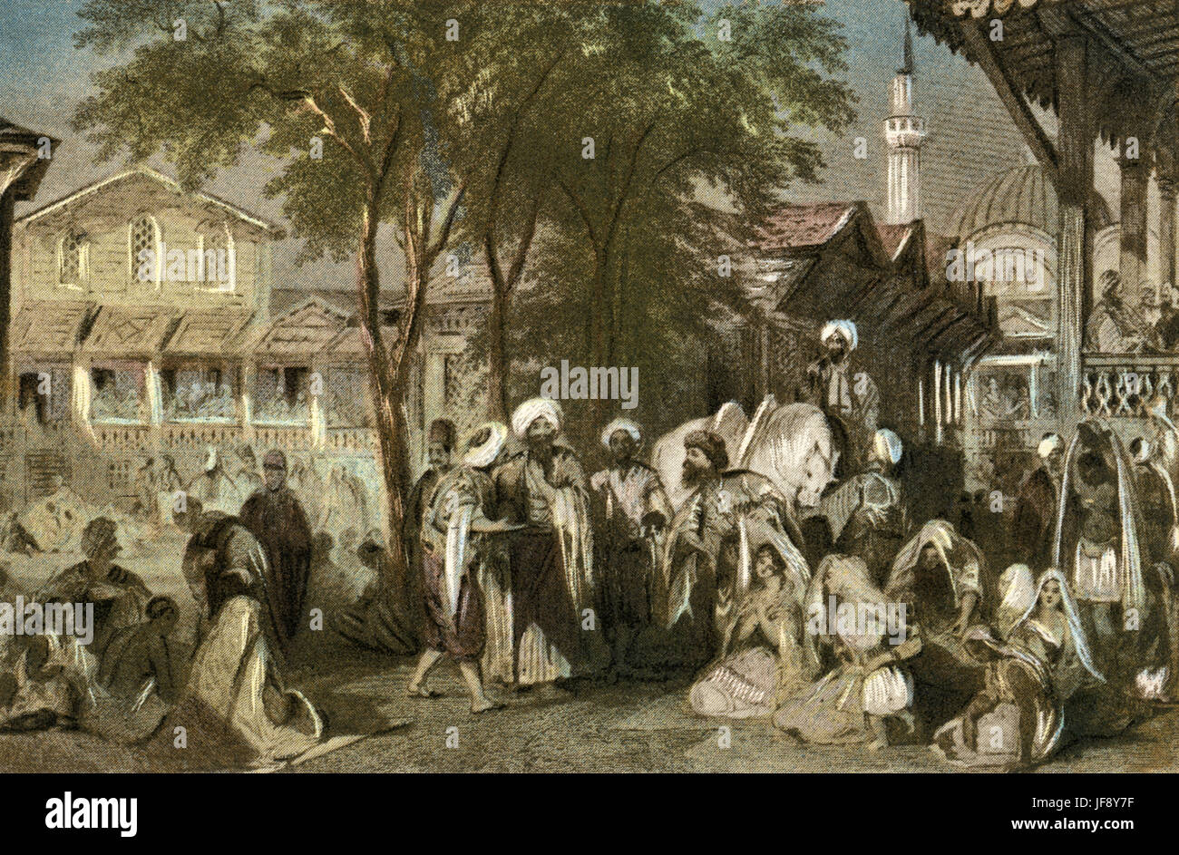 Slave market, historic Constantinople (now Istanbul), Turkey. Late 19th ...