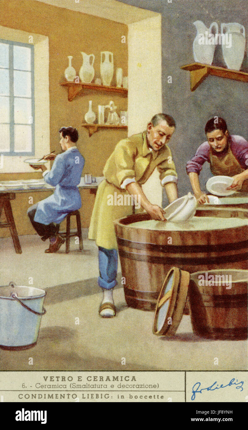 Throwing and turning pots on the pottery wheel. Production of glass and ...