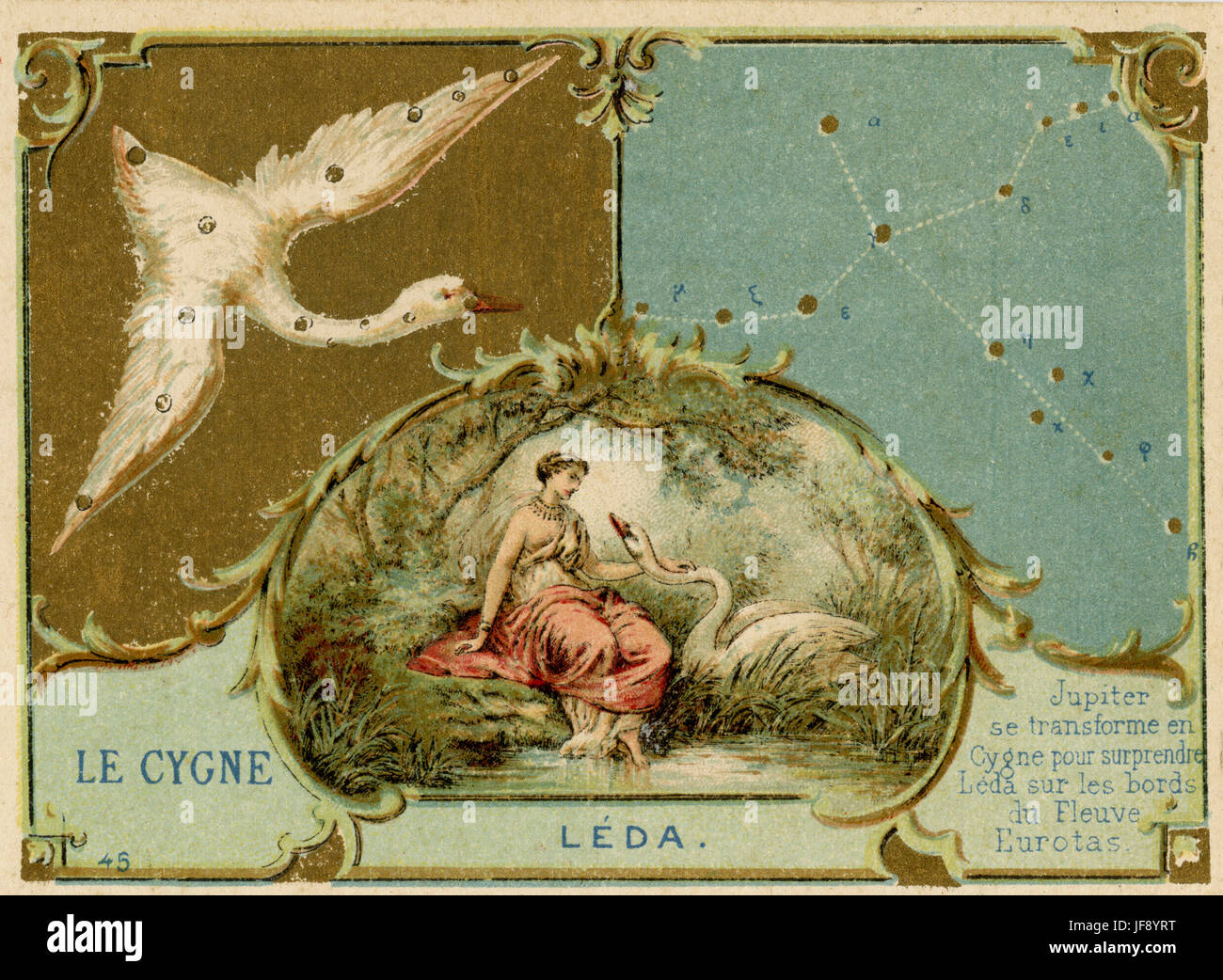 Cygnus. Leda and the swan. Constellations. Collectors card Stock Photo ...