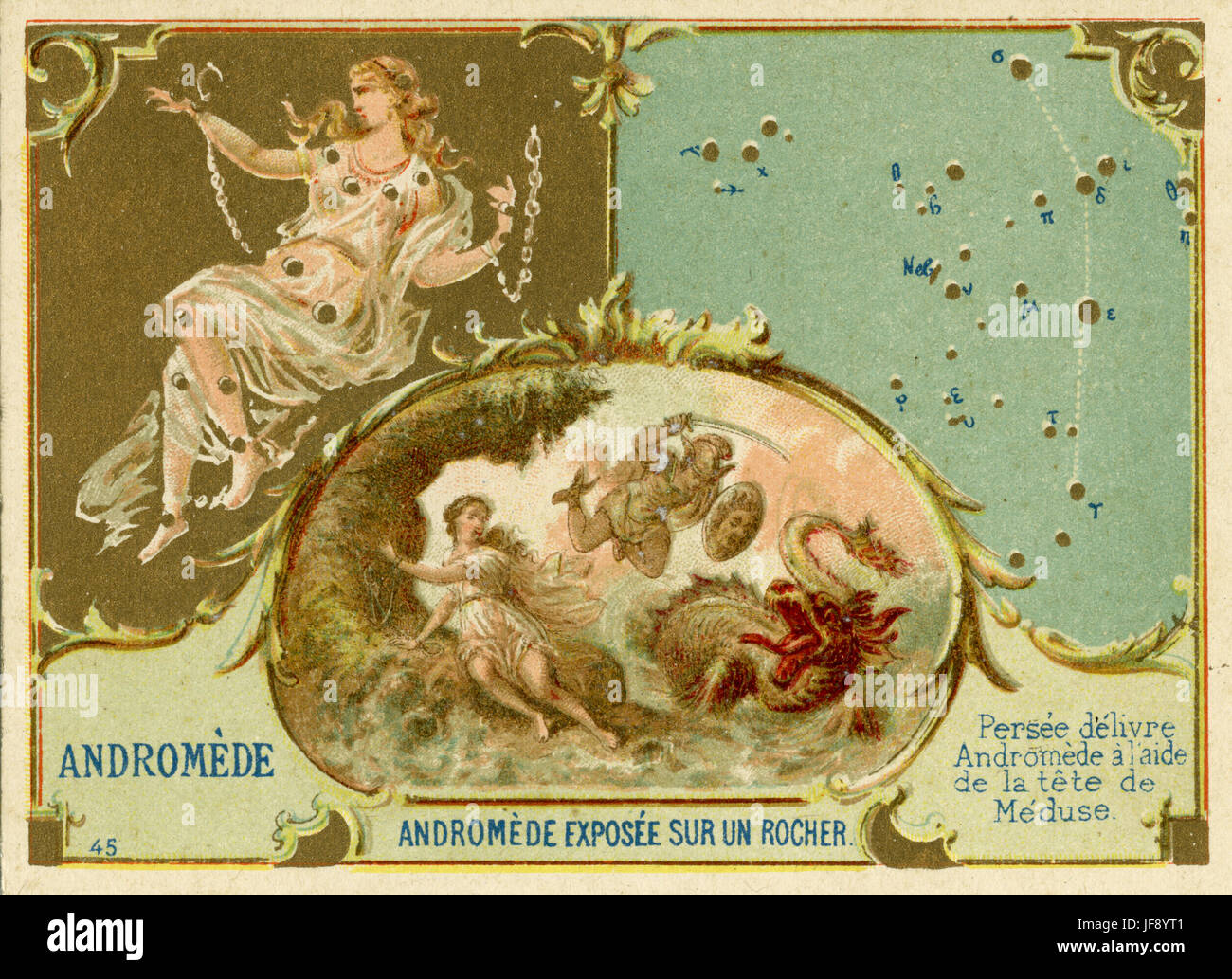 Andromeda. Constellations. Collectors card Stock Photo - Alamy
