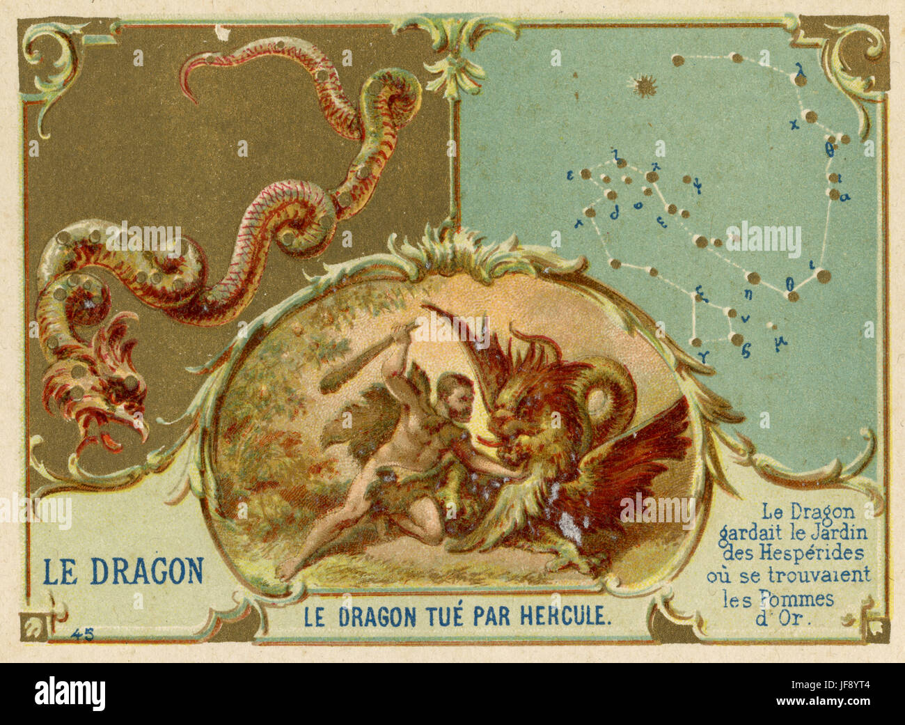 Draco. Dragon slain by Hercules. Constellations. Collectors card Stock ...