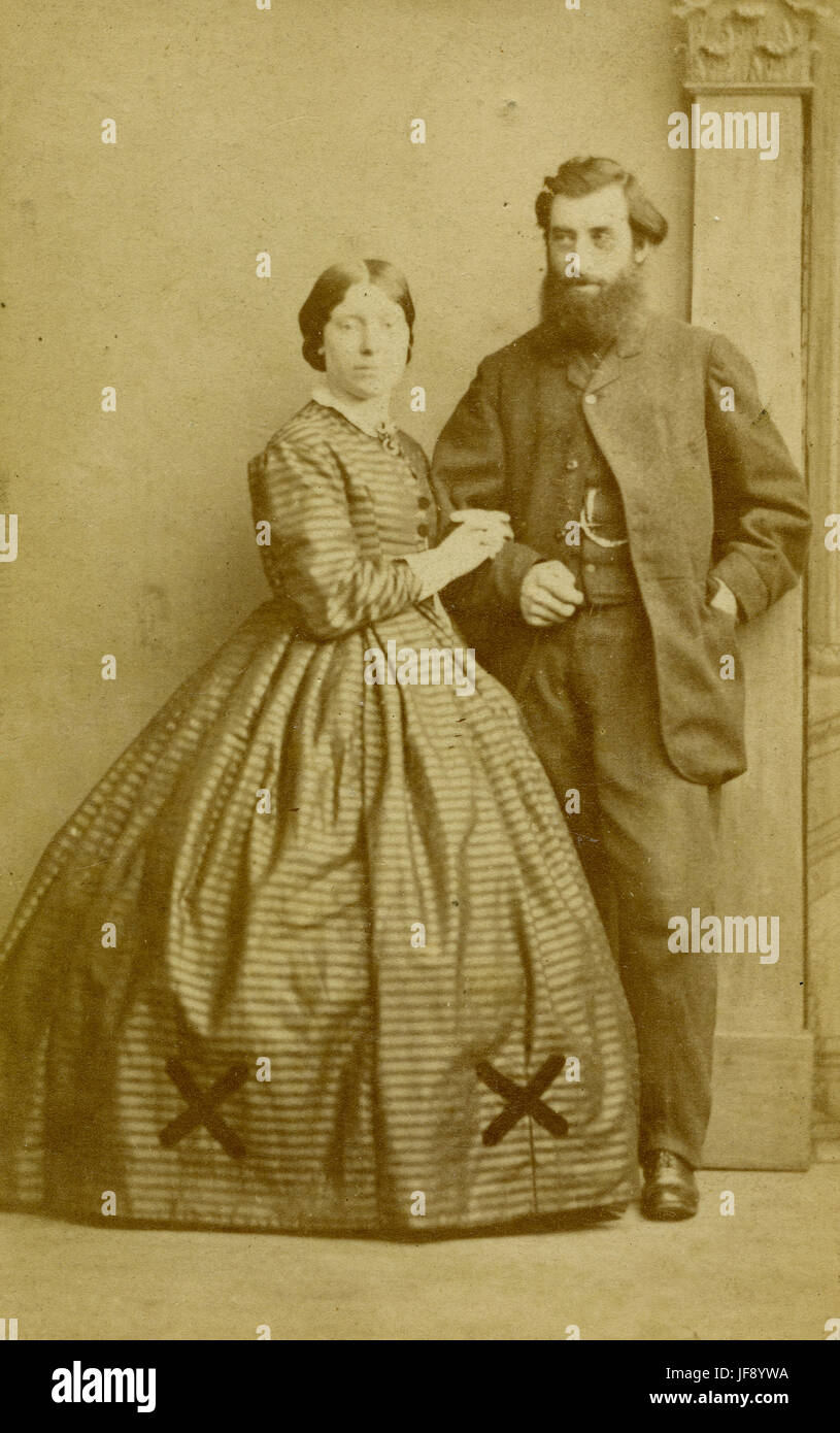 Victorian portraiture, couple on their honeymoon, woman wearing a dress ...