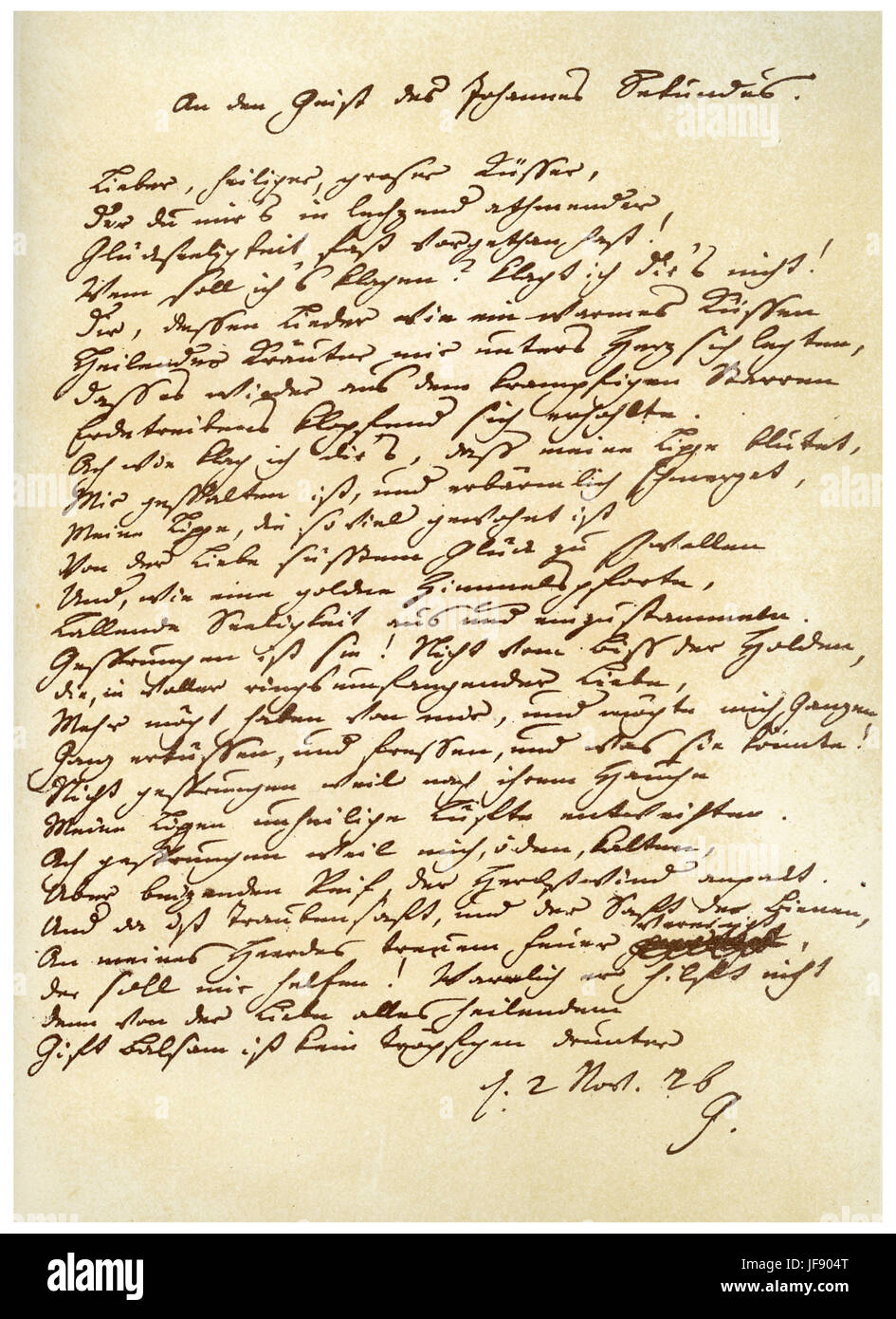 An den Geist Johannes Secundus, handwritten poem by Johann Wolfgang von ...