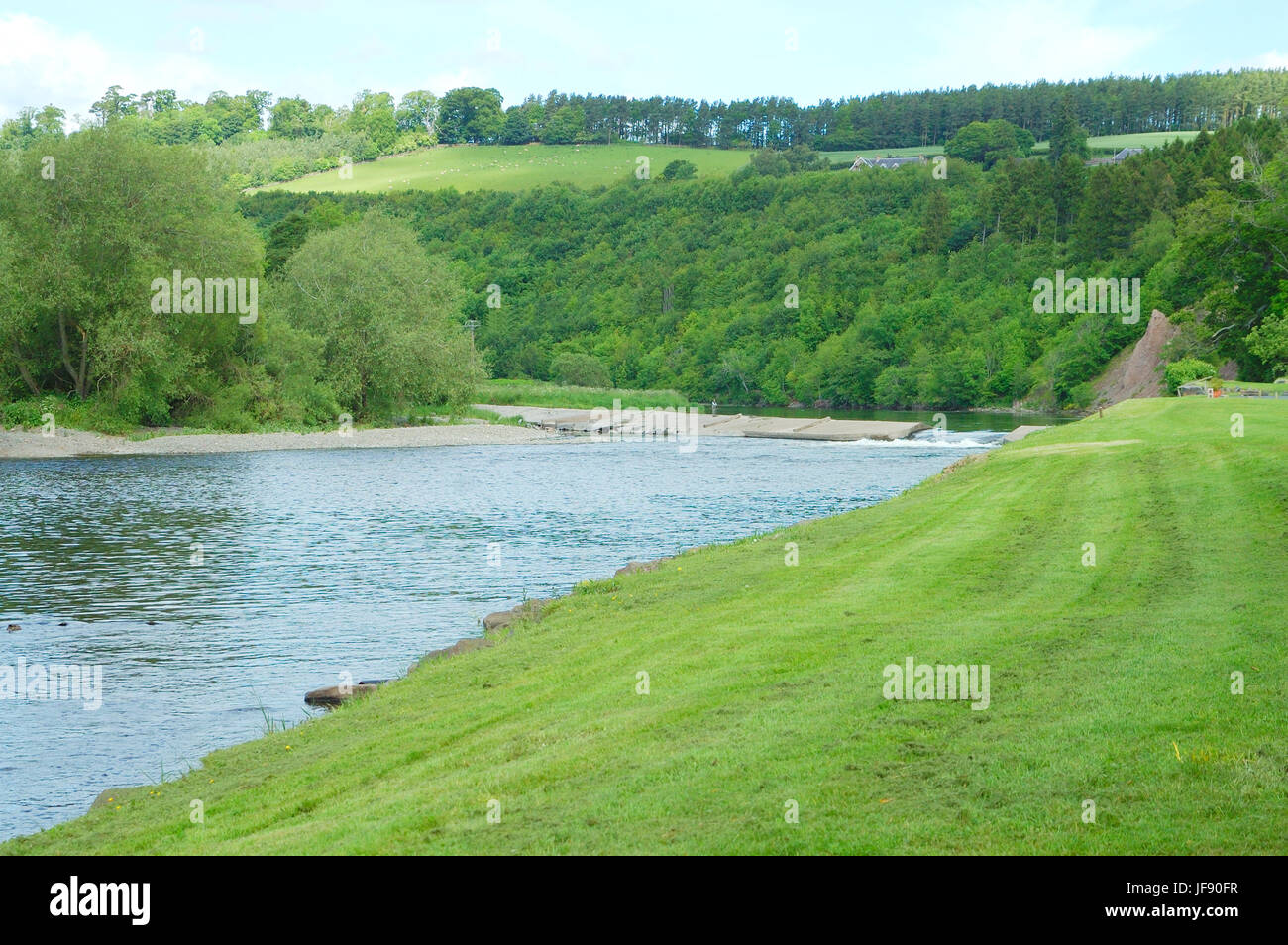 looking up river at Mertoun salmon beat on the river Tweed Stock Photo ...
