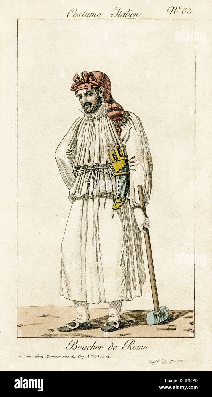 Roman butcher, with a mallet and a knife at his belt. Italian ...