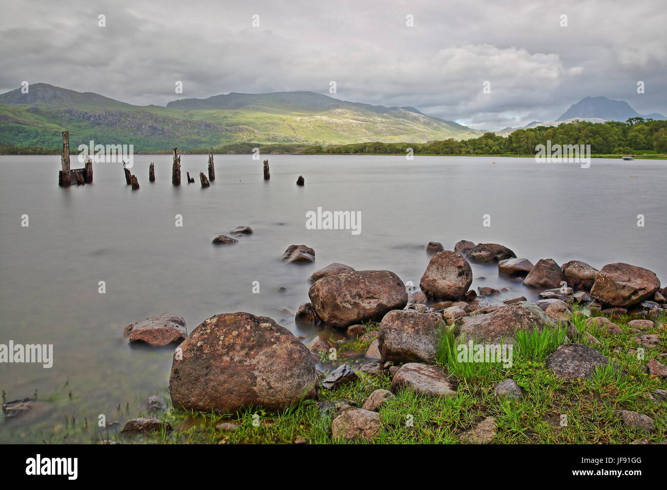 The shore of Loch Maree with colorful landscape in the western part of ...