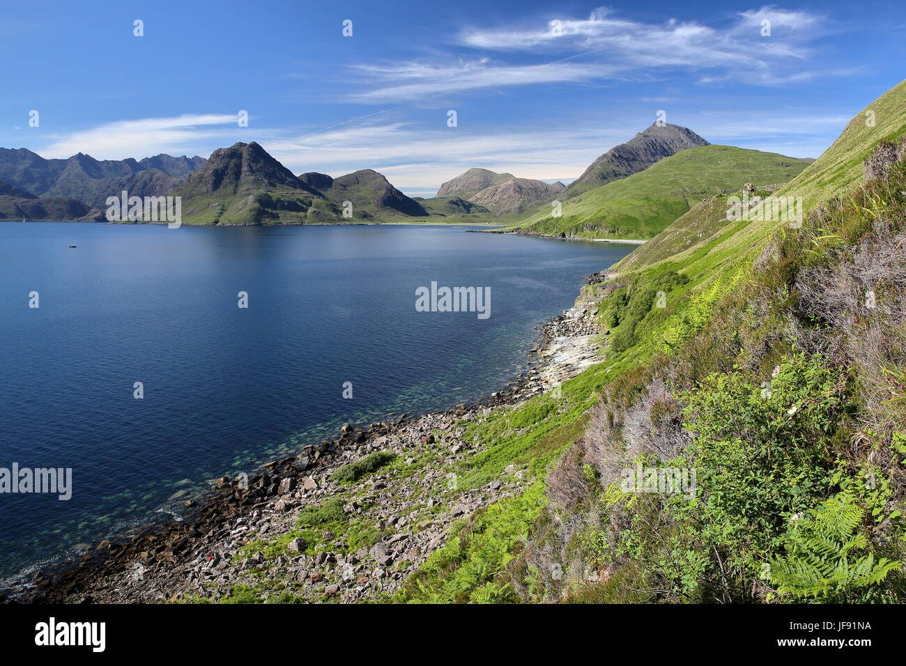 View of the Black Cuillin mountain range across Loch Scavaig from the ...
