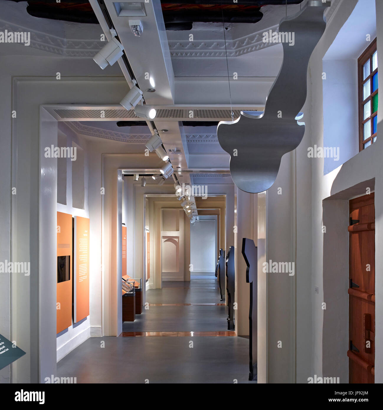 Interior view along corridor exhibition. Bin Jelmood House, Doha, Qatar ...