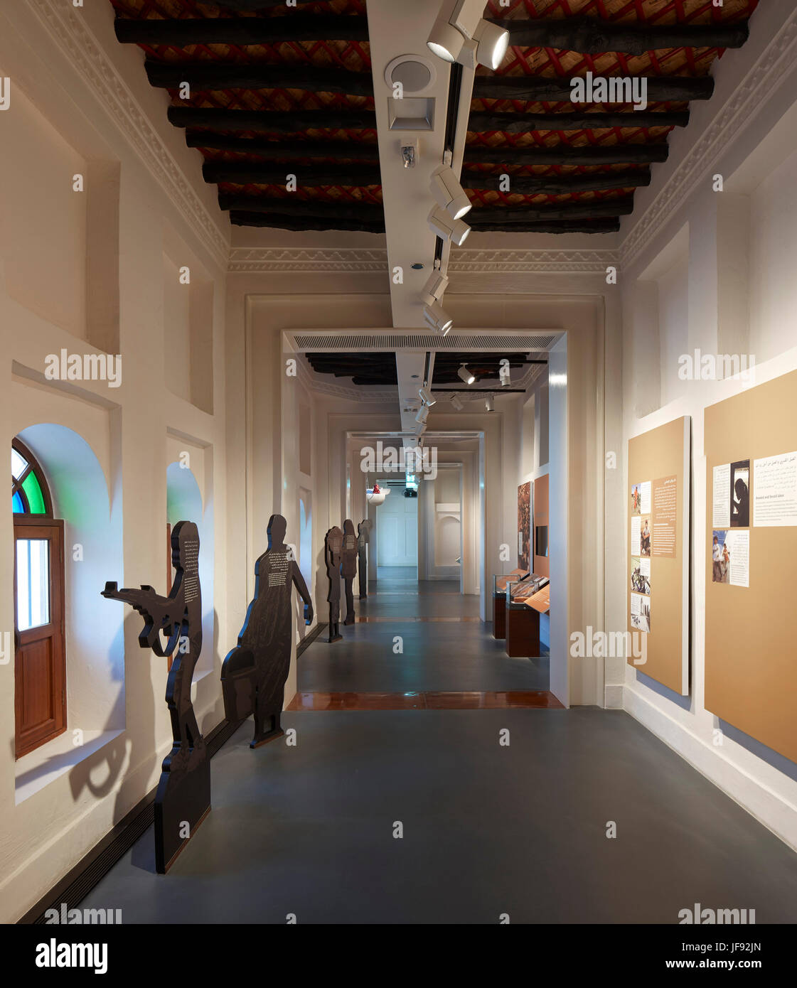 Interior view along corridor exhibition. Bin Jelmood House, Doha, Qatar ...