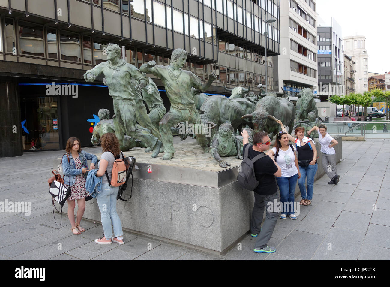 Encierro Statue Bull running monument statue in the streets in Pamplona ...