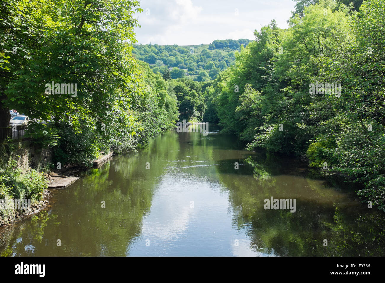 The River Derwent flowing through Matlock Bath in the Derbyshire Peak ...
