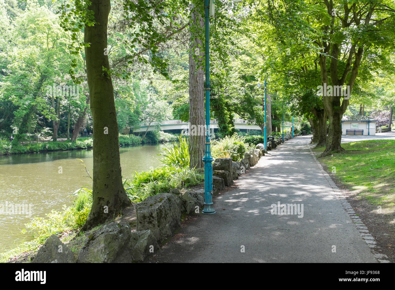 The River Derwent flowing through Matlock Bath in the Derbyshire Peak ...