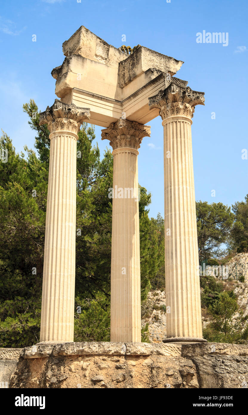 Ruined columns of the Corinthian Temples at Roman Glanum, Provence ...