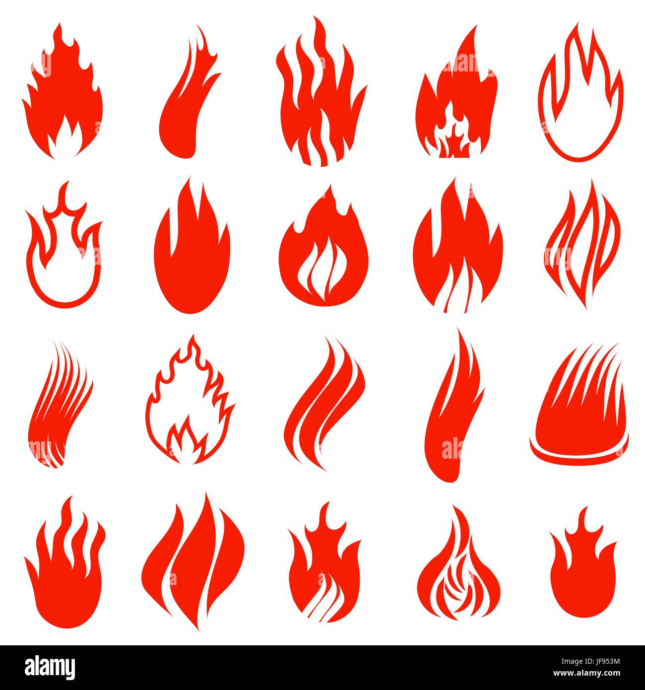 Set of Red Fire Icons Isolated on White Background Stock Vector Image ...