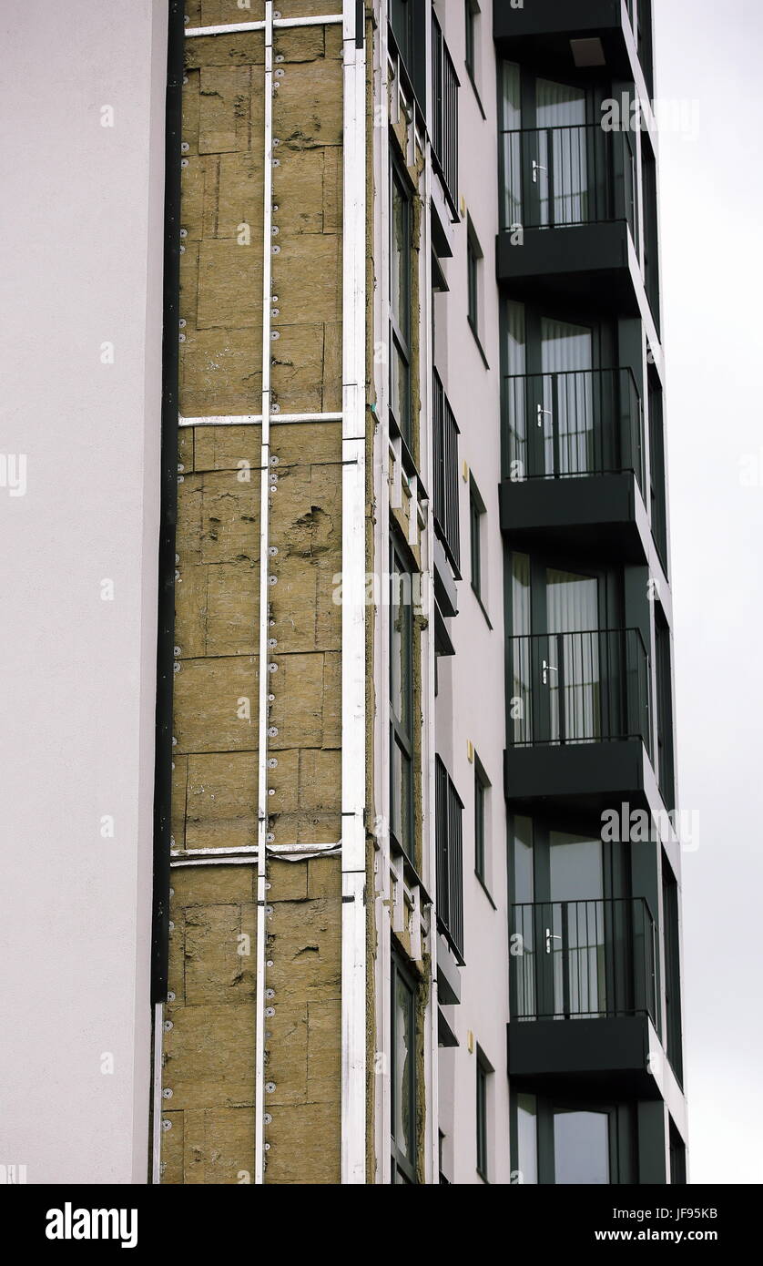 The exposed insulation after cladding panels were removed at Kennedy ...
