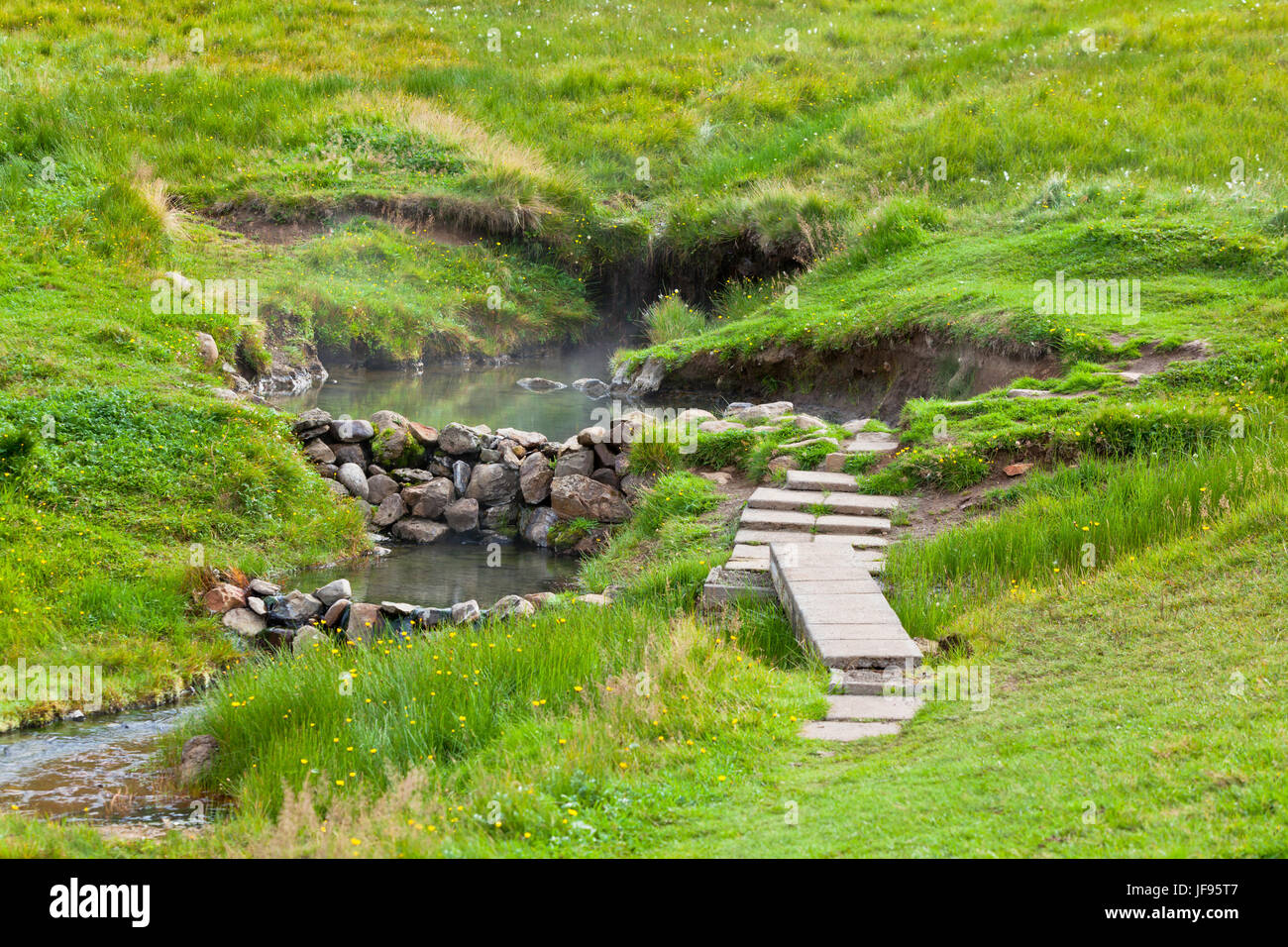 Hot spring outdoor bath in Iceland. Nordic calm nature Stock Photo - Alamy