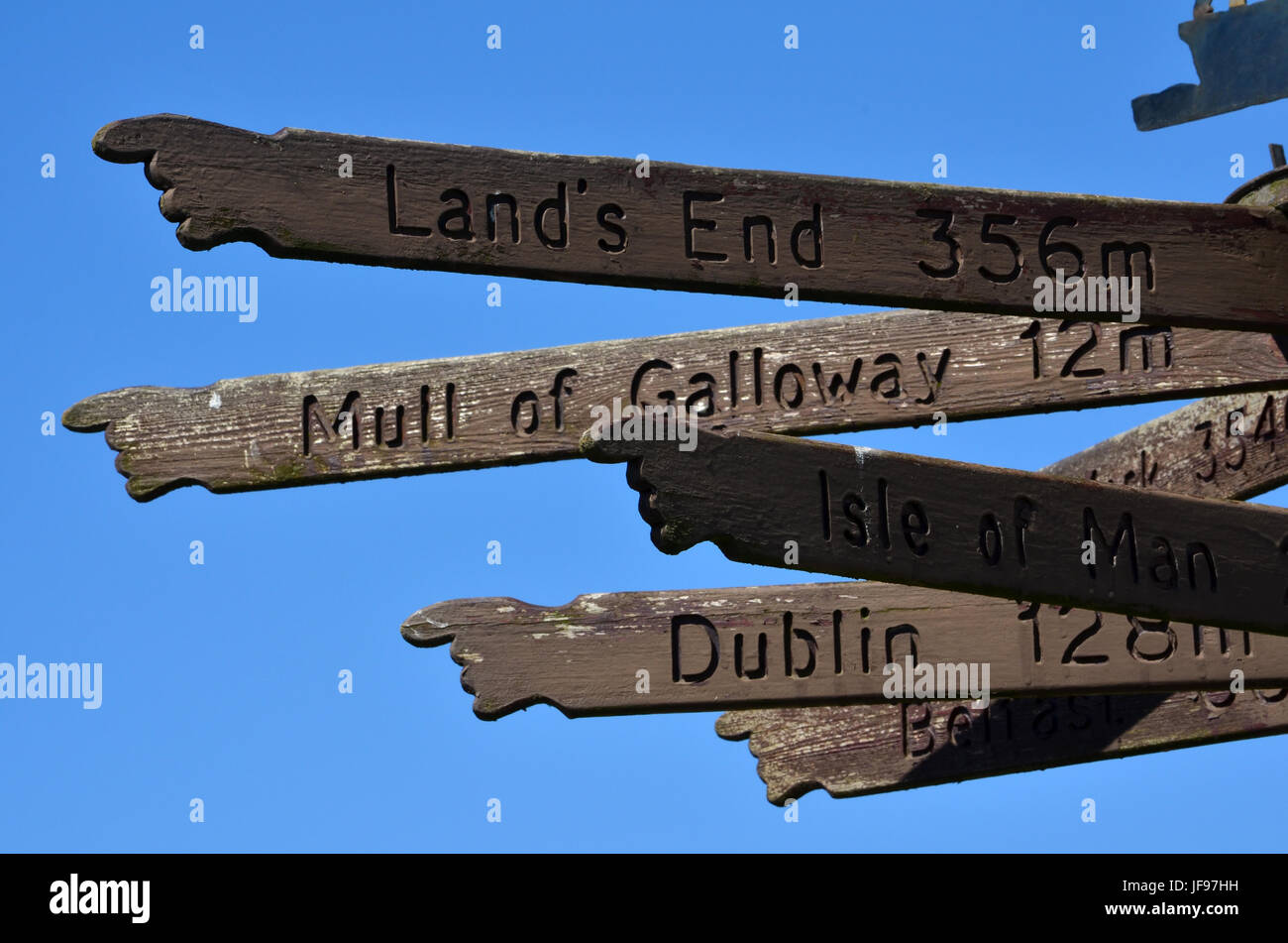 Sign Post at Port William, Galloway, pointing out the distance to ...