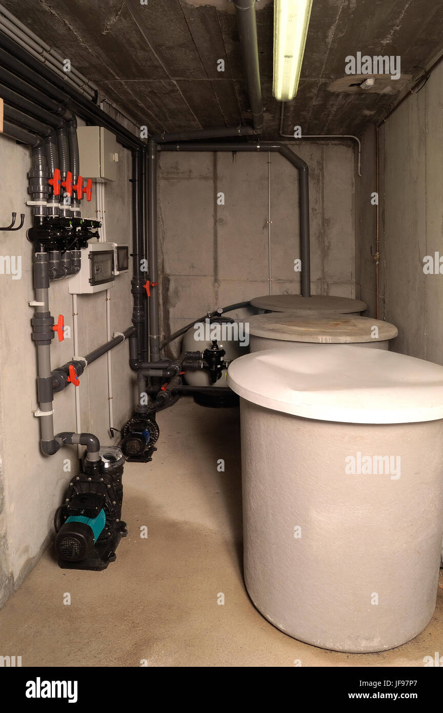 machine room for a pool filter, indoor Stock Photo - Alamy