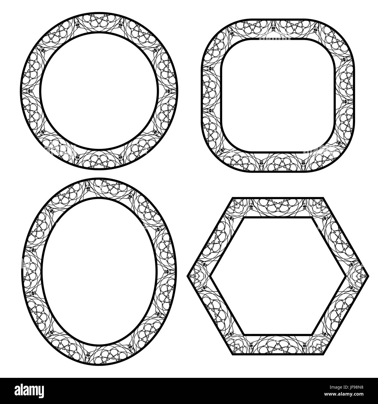 Set of Circle Decorative Frames Isolated on White Background Stock ...