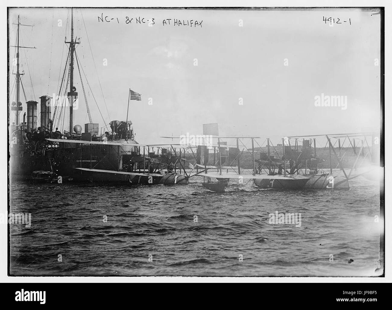 A historical photograph of the NC-1 and NC-3 airships at Halifax ...