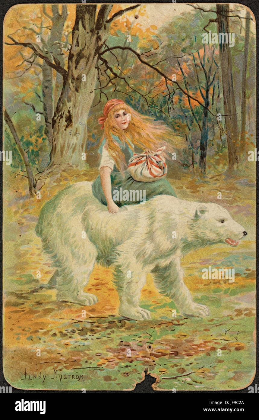 A vintage illustration depicting the Norwegian fairy tale 'Kvitebjørn ...