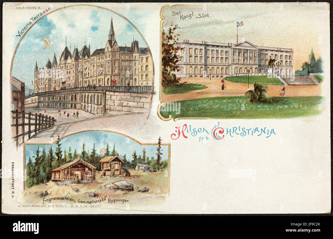 A vintage postcard from Christiania (now Oslo, Norway), featuring the ...