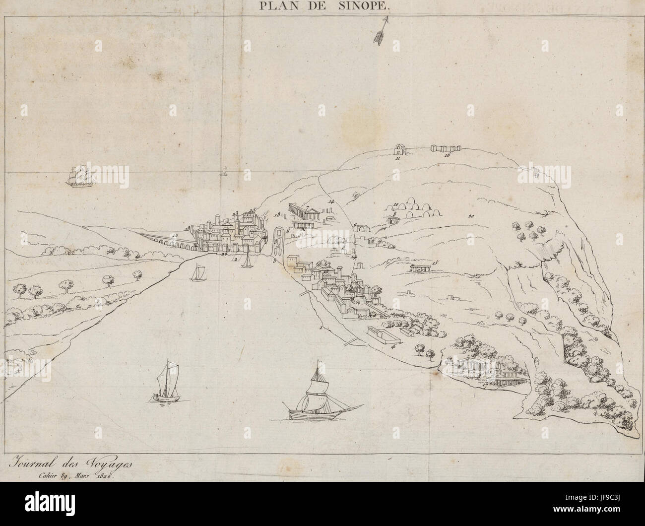 A historical map showing the plan of Sinope, an ancient city located on ...