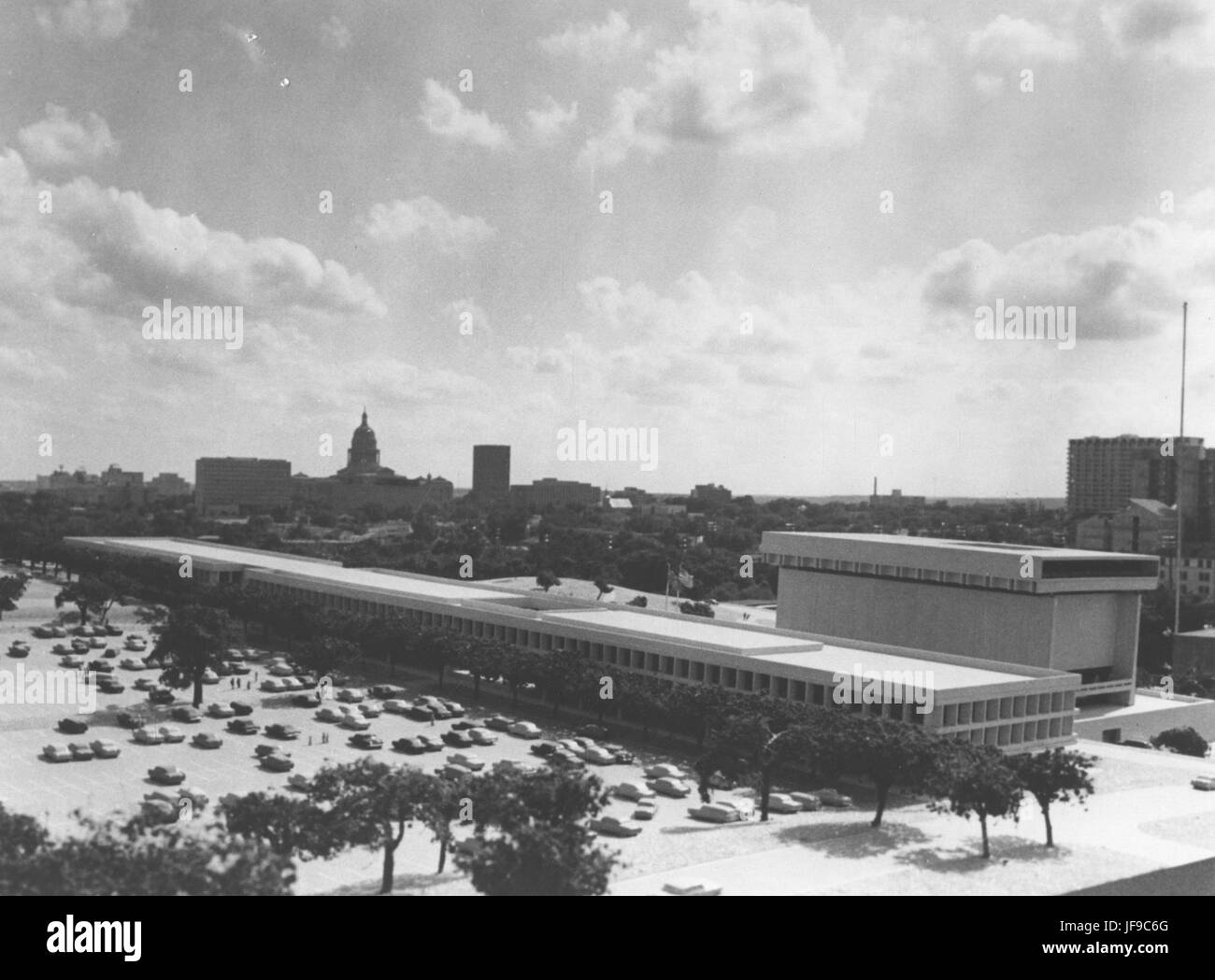 A photograph of the Lyndon B. Johnson Presidential Library, capturing ...