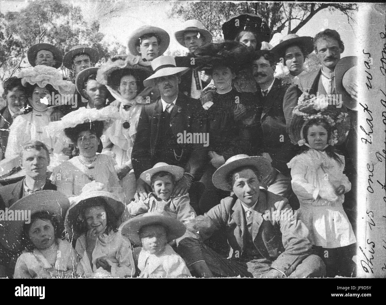Picnic Party in Hats, 1910: A vintage photograph showing a group of ...