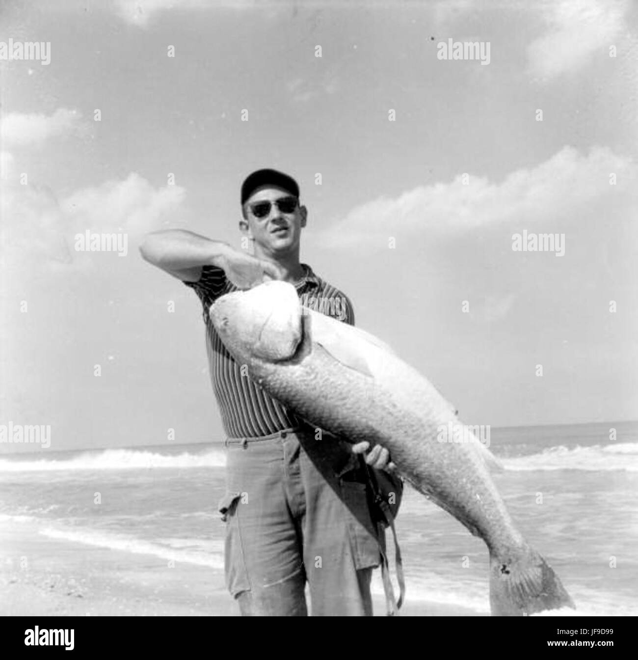 A photograph of a fisherman in Florida proudly holding up a large ...