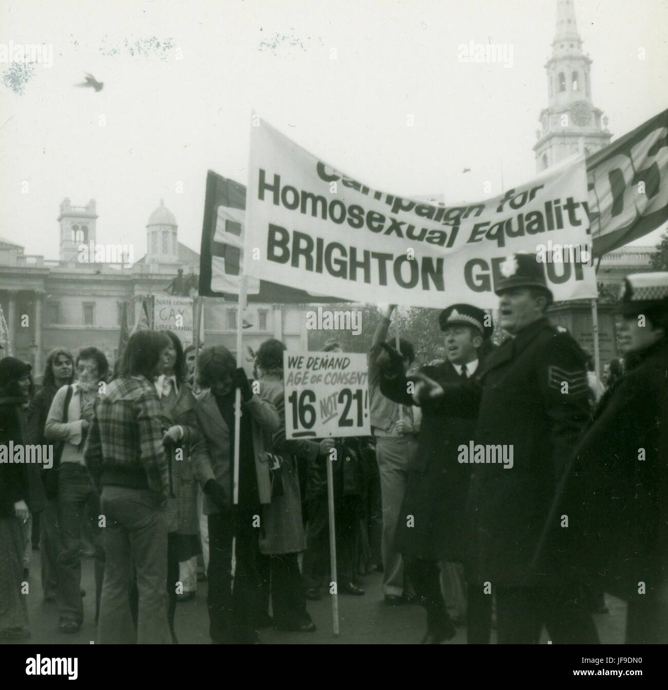 An early photograph of a Gay Pride march, documenting the historical ...
