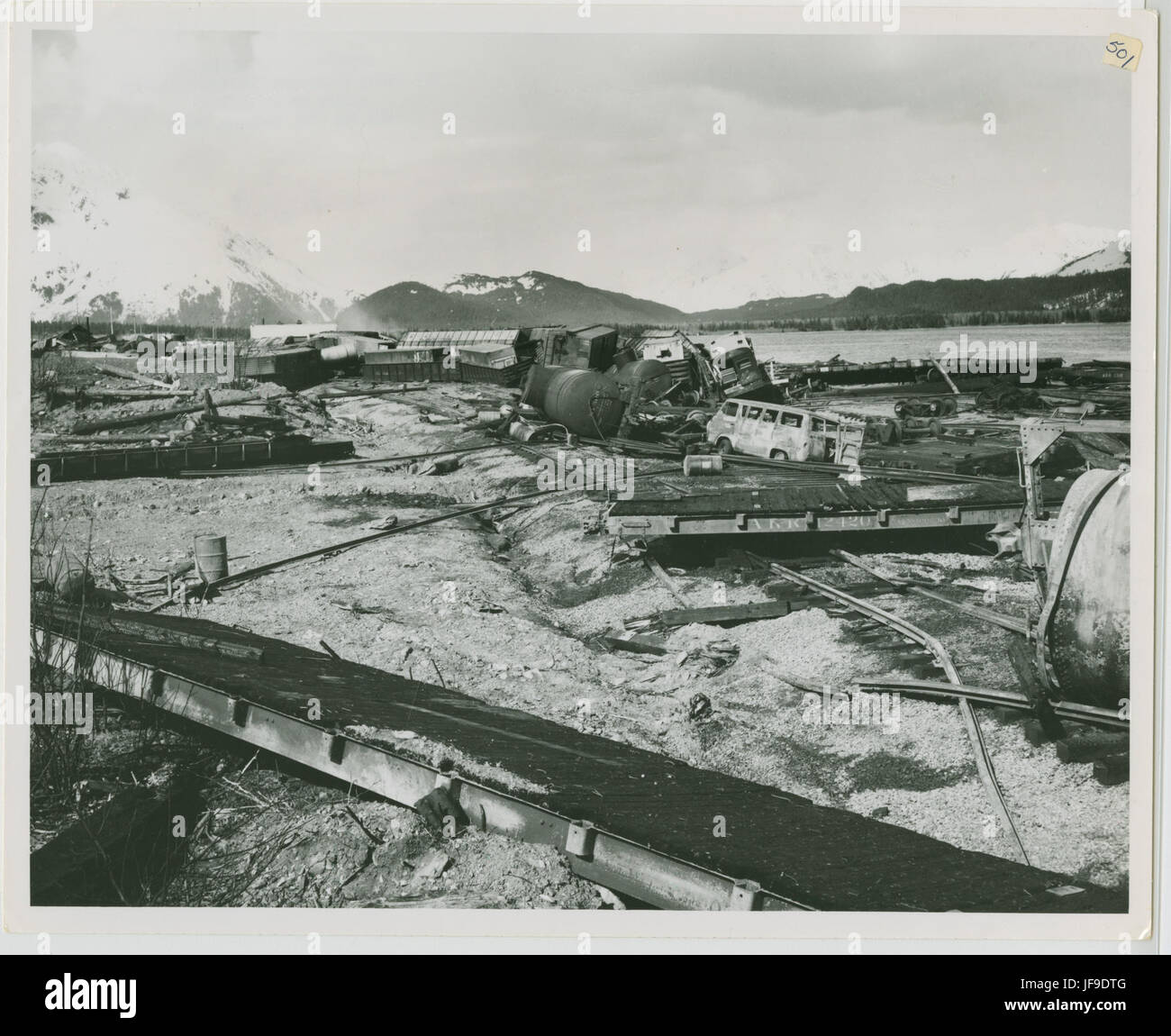 A historical photograph showing the damage and debris in Seward, Alaska ...