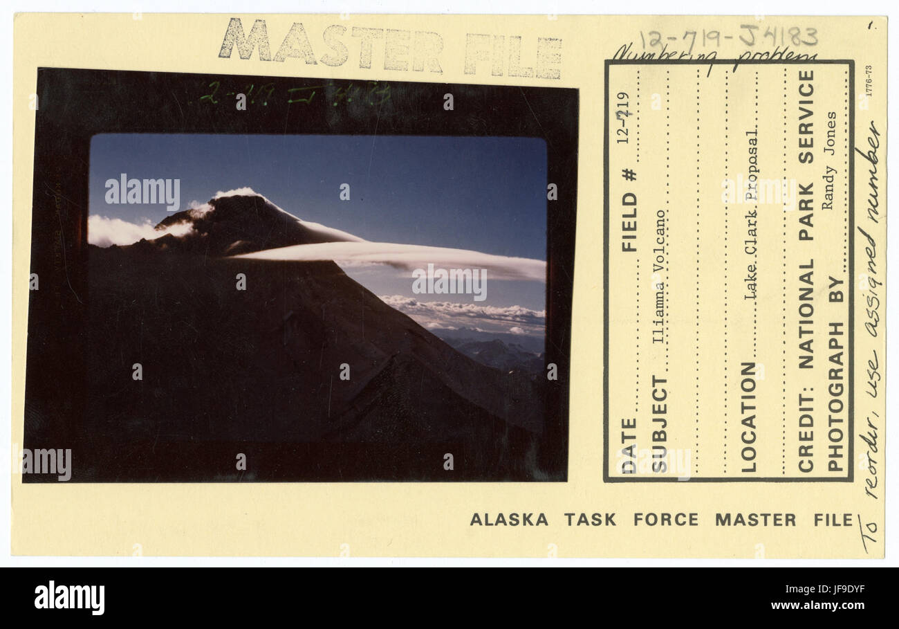 A dramatic photograph of Iliamna Volcano in Alaska, USA, captured in ...