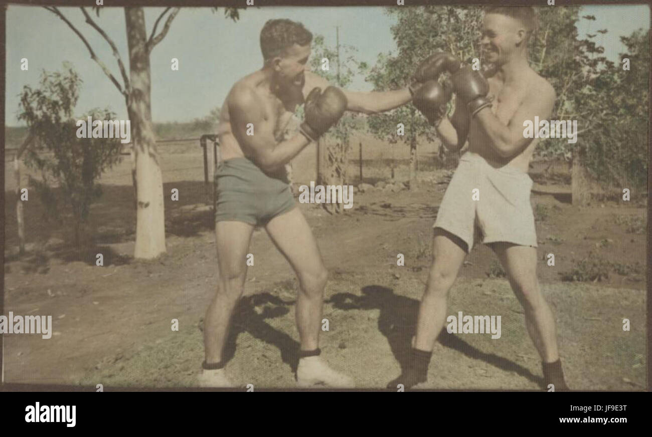 Two men boxing at Finke railway camp, Northern Territory, 1939 Stock ...