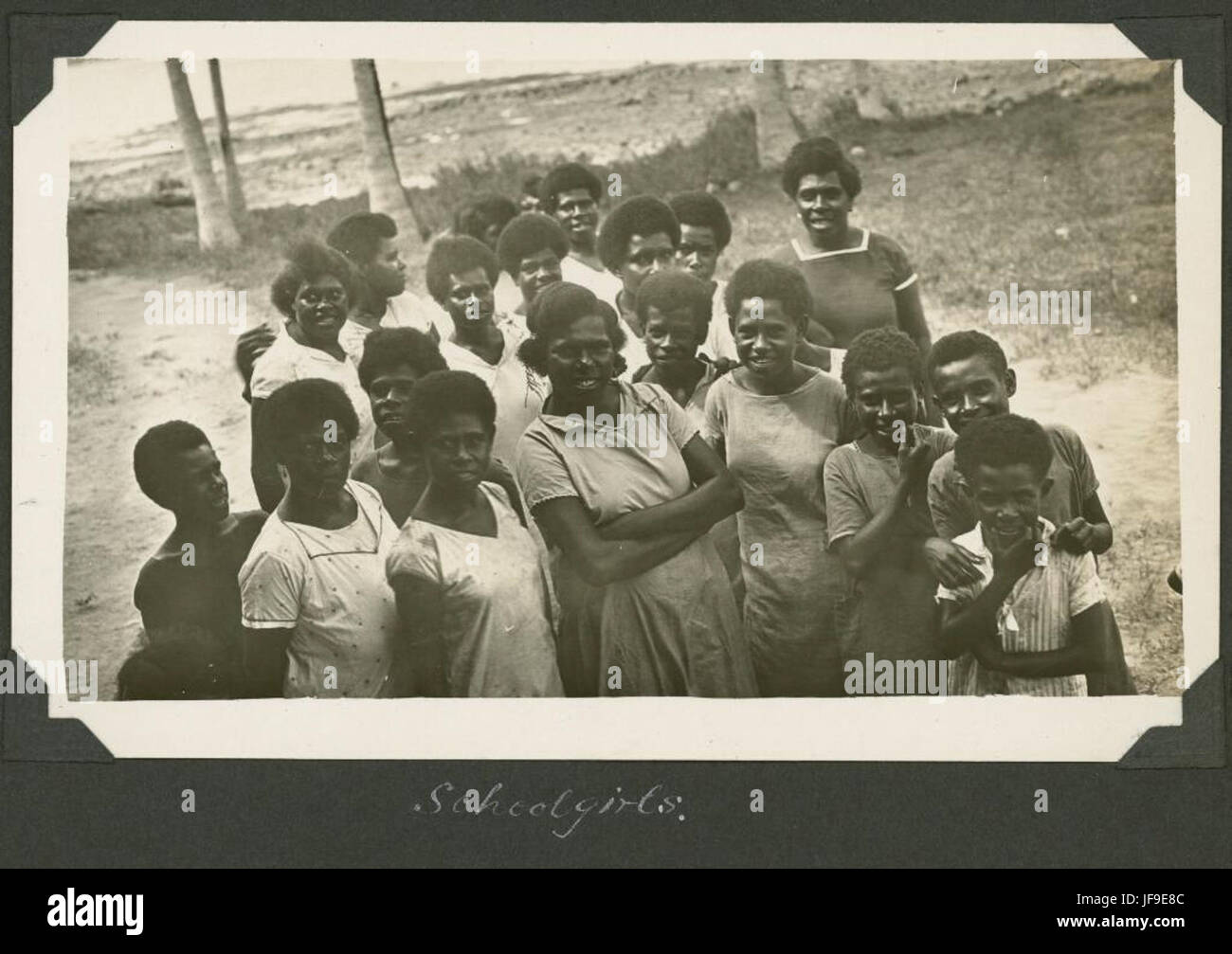 A historical photograph of a group of schoolgirls on Badu Island ...