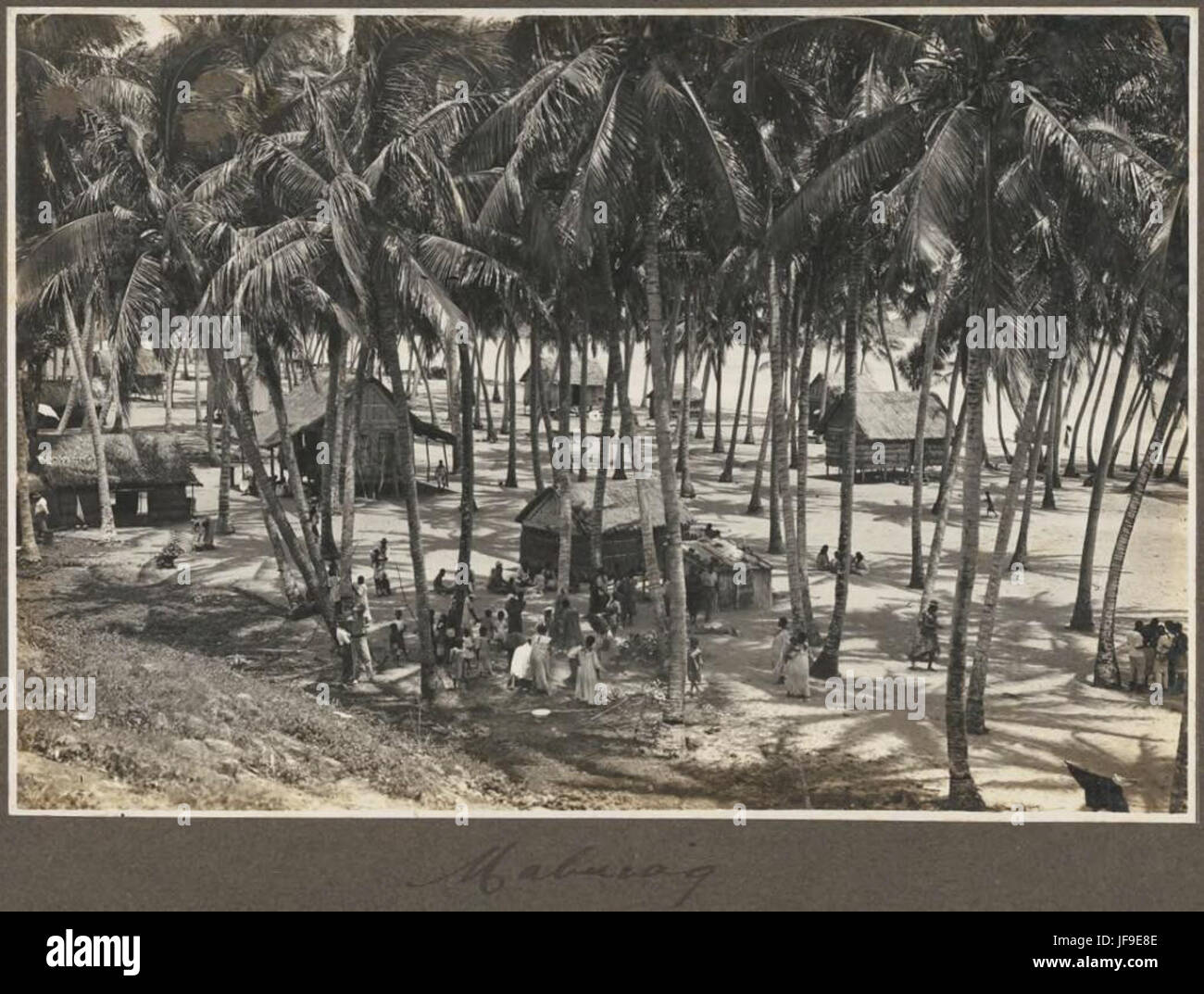 A striking photograph by Frank Hurley showing the village of Mabuiag ...