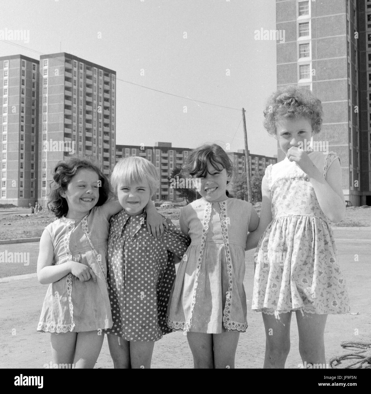 A photograph taken in 1969 of four little girls in the shadow of the ...