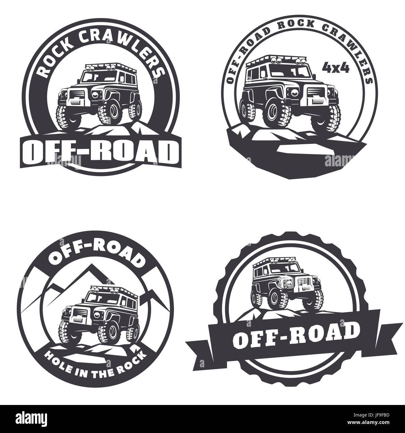 Set of off-road suv car round logo, emblems and badges Stock Photo - Alamy