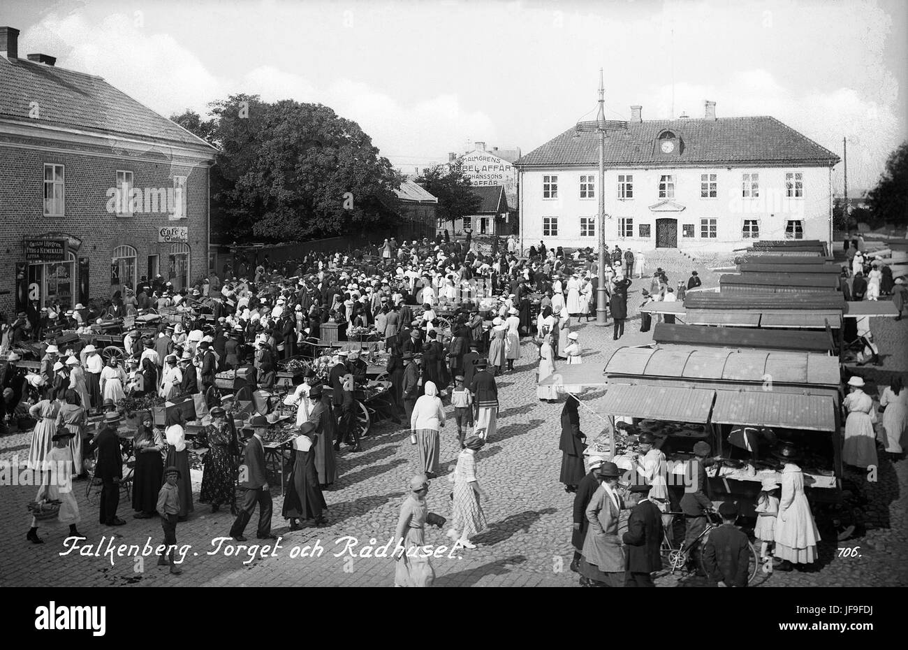 A vibrant photo of the market scene in Falkenberg, Sweden, showcasing ...