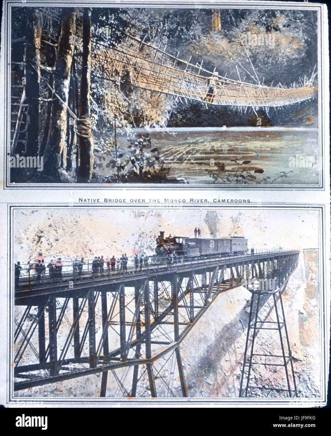 A photograph of the bridges spanning the Mongo River in Cameroon, an ...