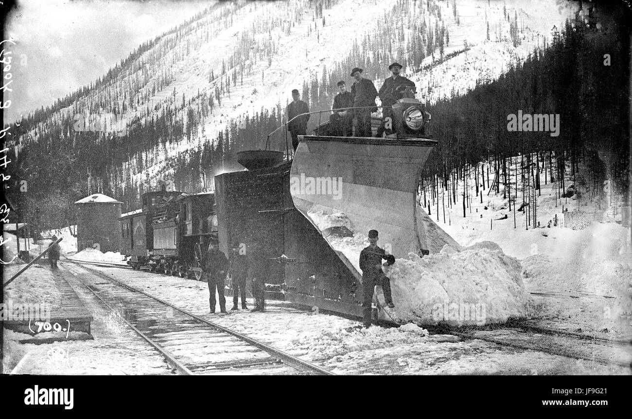 Snow plow attached to a train engine 34720673196 o Stock Photo - Alamy