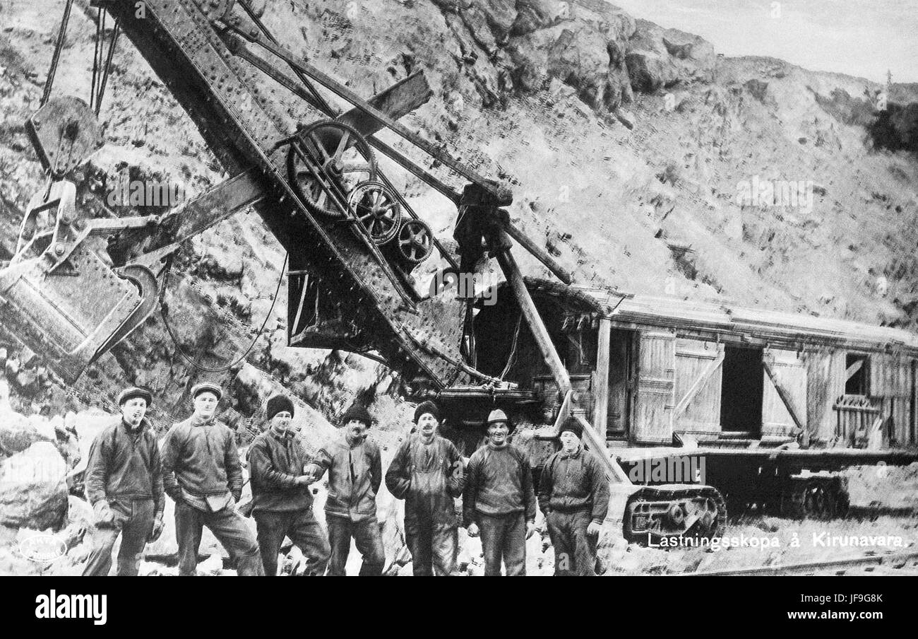 Miners at work in the Kirunavaara mine, located in Kiruna, Lappland ...