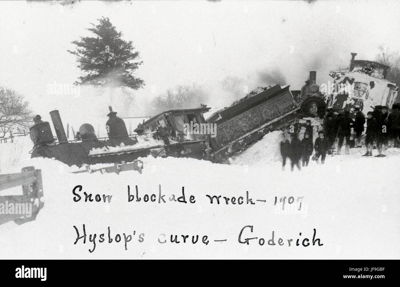 A dramatic photograph of a train wreck in 1907, capturing the ...