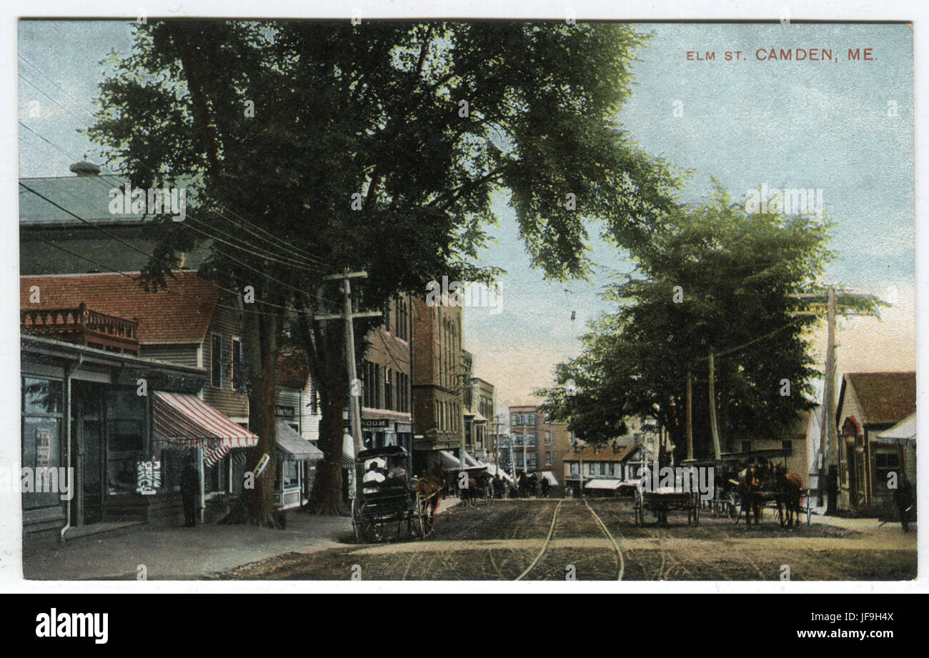 Elm Street in Camden, Maine, Historic Postcard View Stock Photo - Alamy