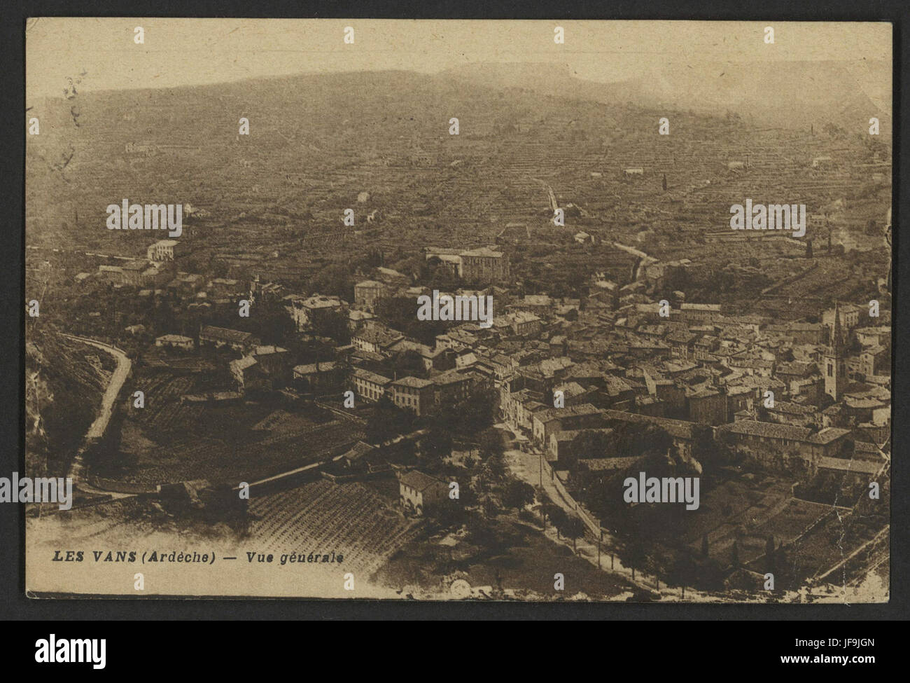 A panoramic view of Les Vans, a charming town in the Ardèche region of ...