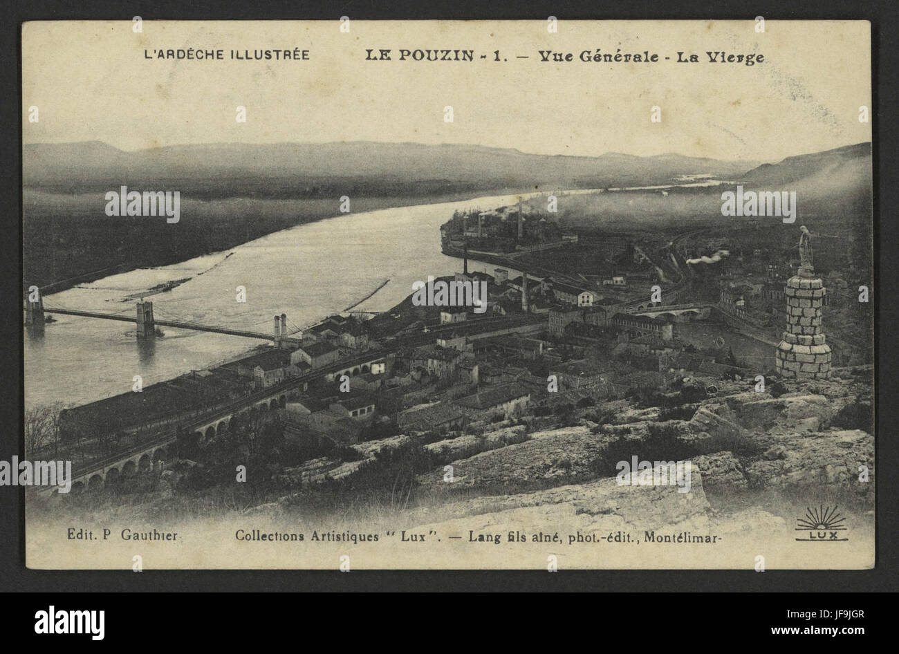 A general view of Le Pouzin, featuring the statue of La Vierge, an ...