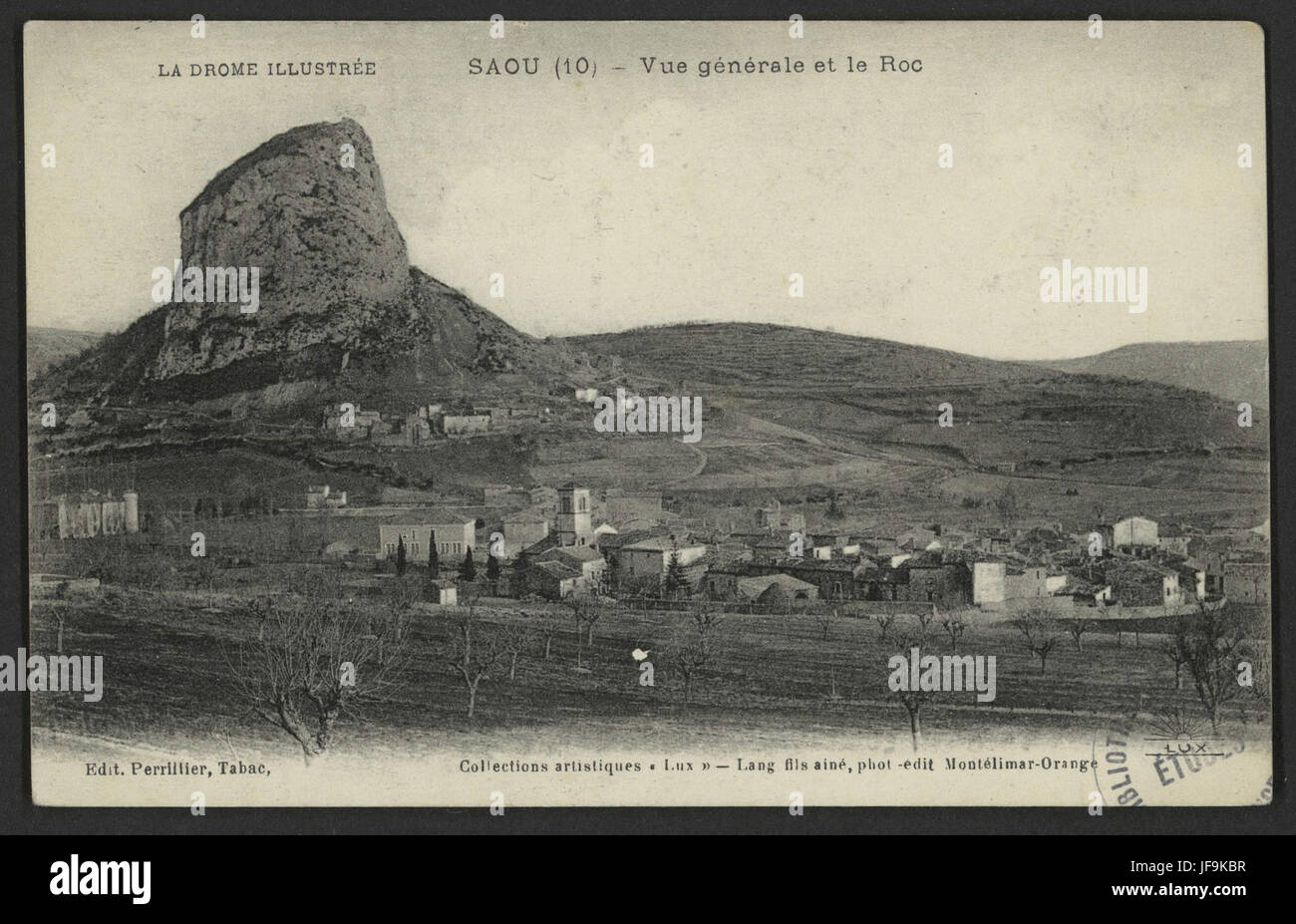 A panoramic view of Saou, featuring the dramatic Roc mountain in the ...