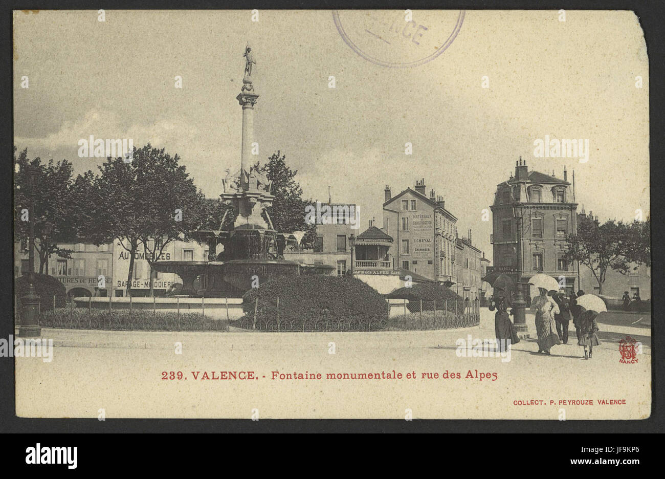 The monumental fountain and Rue des Alpes in Valence, France ...